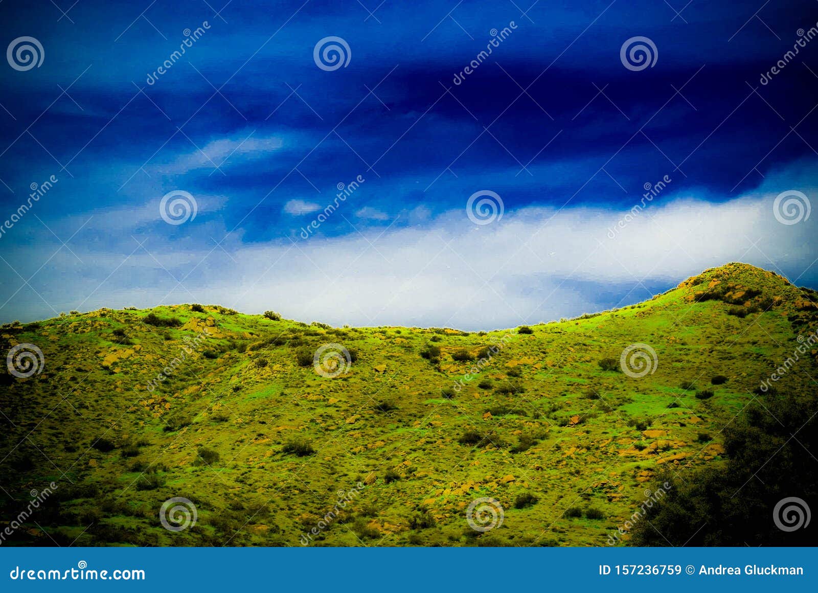 Empty Grassy Hillside with Blue Sky Stock Image - Image of sunshine ...
