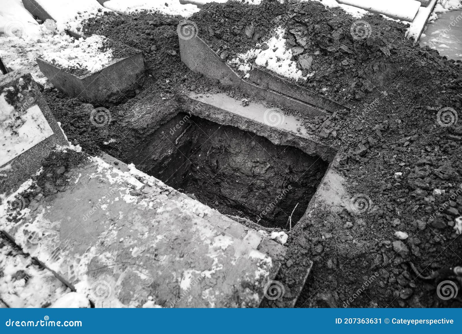 Empty Grave in a Cemetery during a Cold and Snowy Winter Day Stock ...