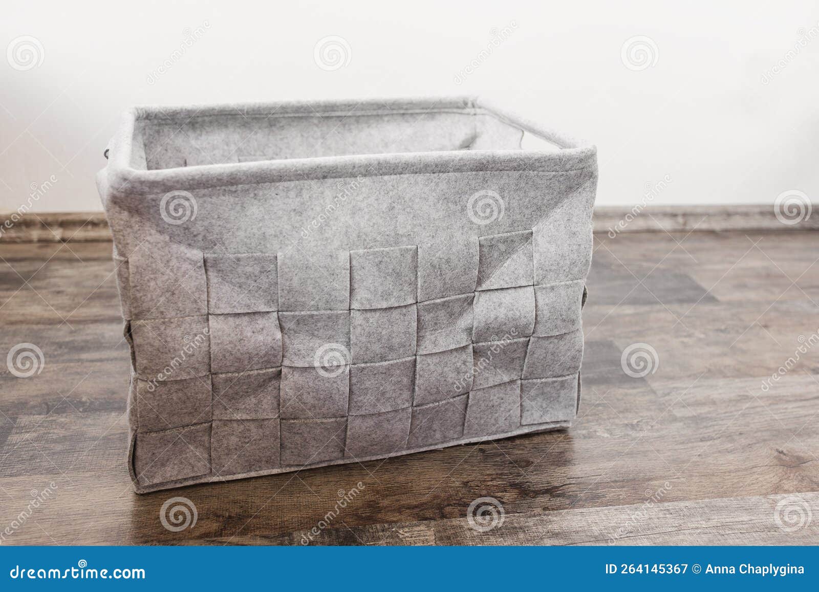 Empty Gray Felt Storage Basket. Square Pattern, Copy Space Stock Image ...