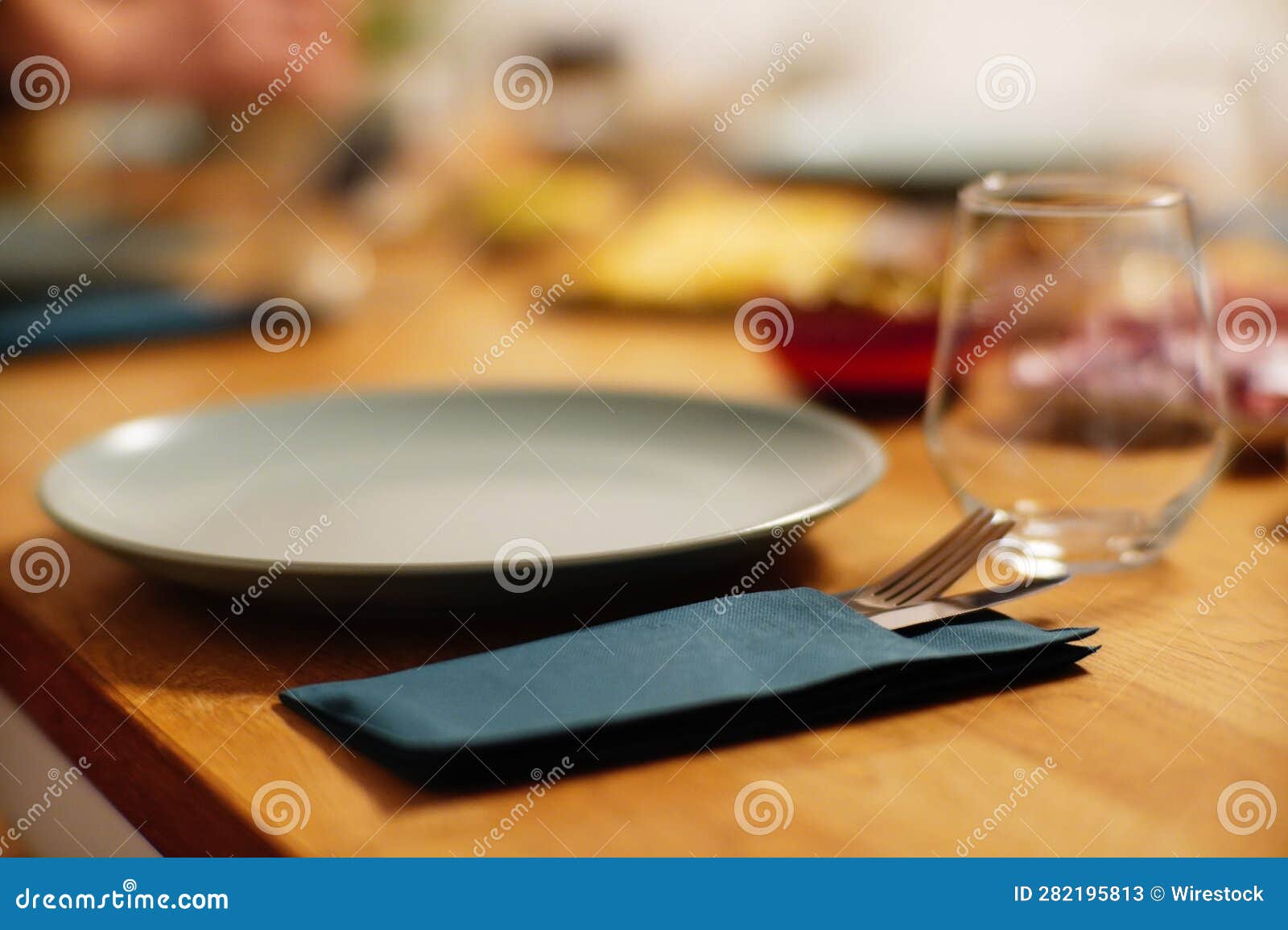 Empty Gray Plate on a Wooden Table with Silverware. Stock Image - Image ...