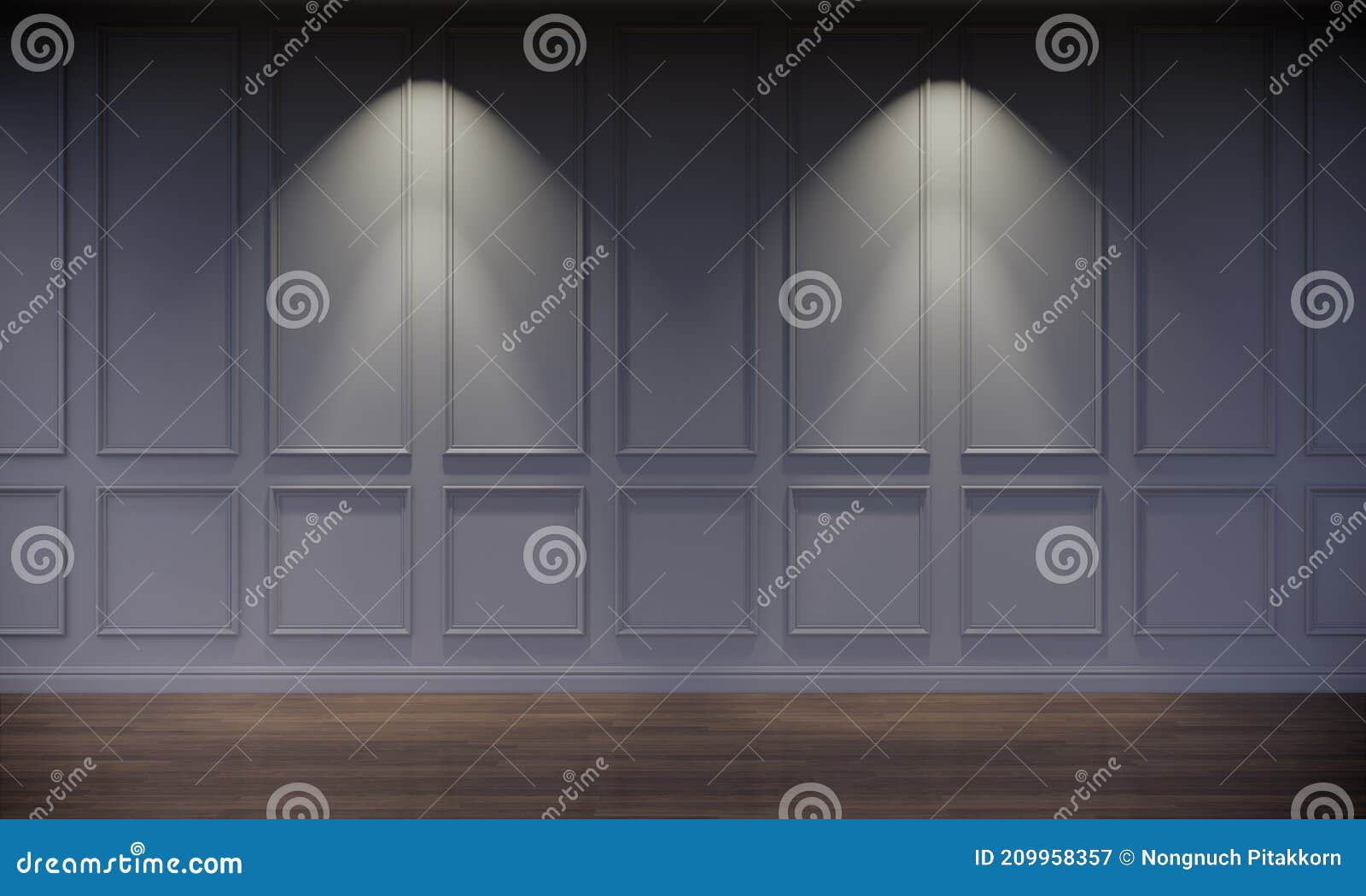 Empty Gray Room with Wooden Floor. Classic Wall Style Interior Design ...