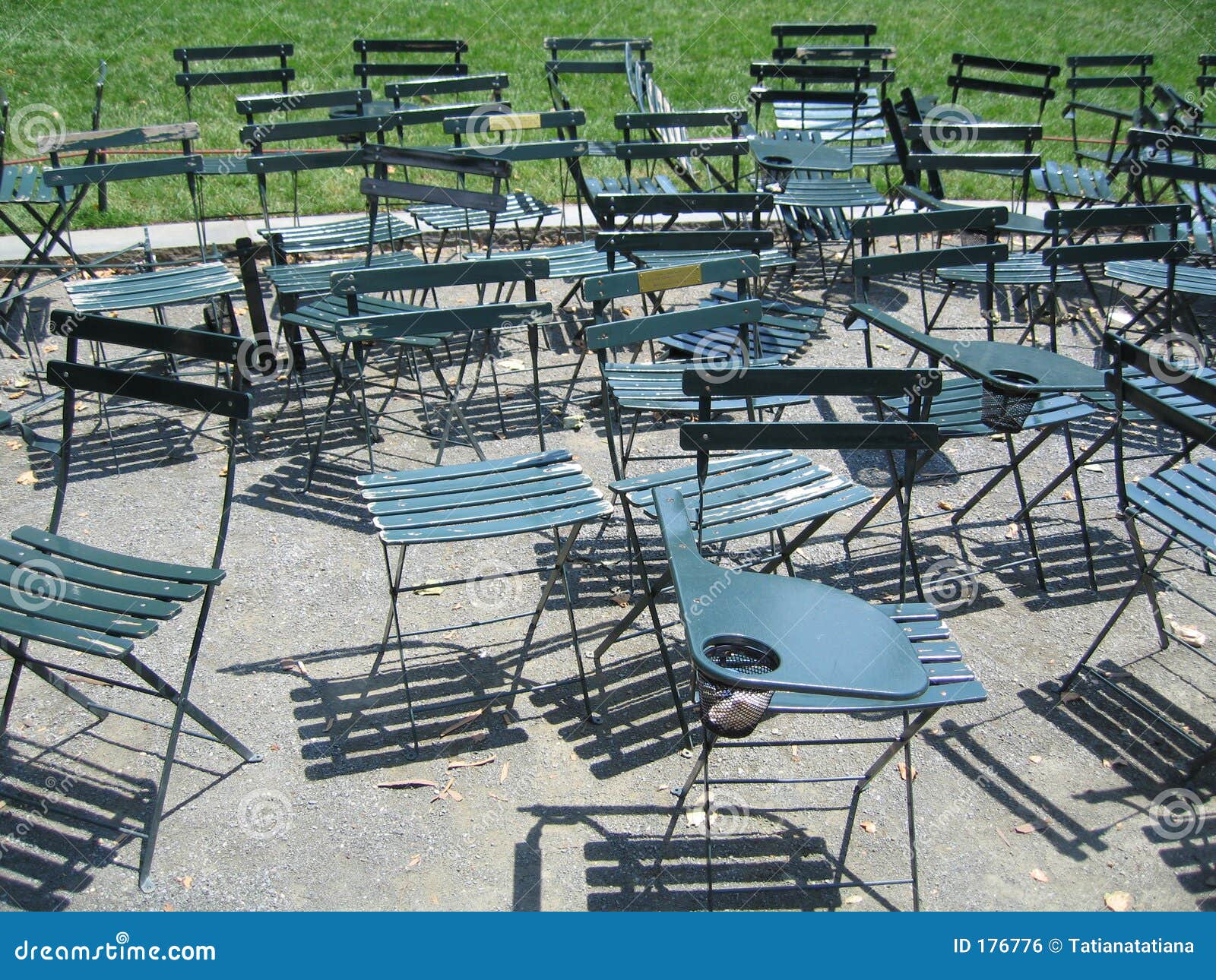 Empty Green Chairs in Park stock photo. Image of chairs - 176776
