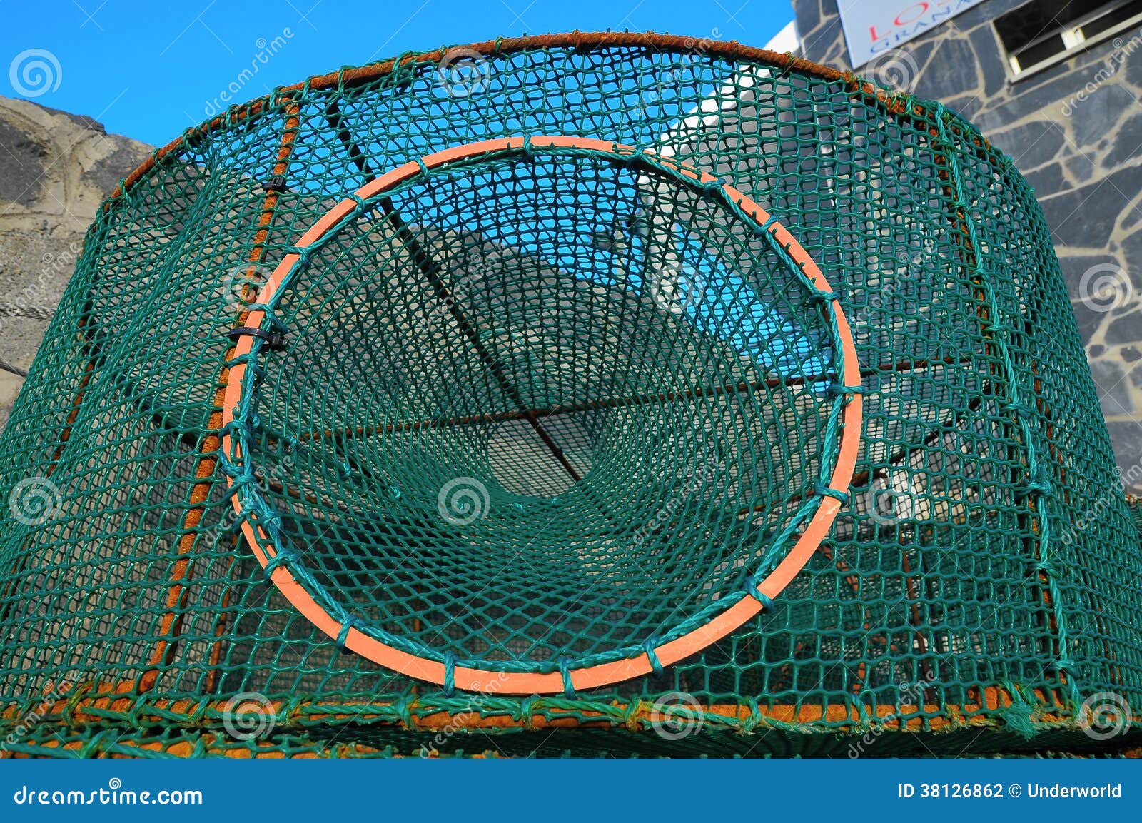 Empty Green Net Fish Traps stock photo. Image of rope - 38126862