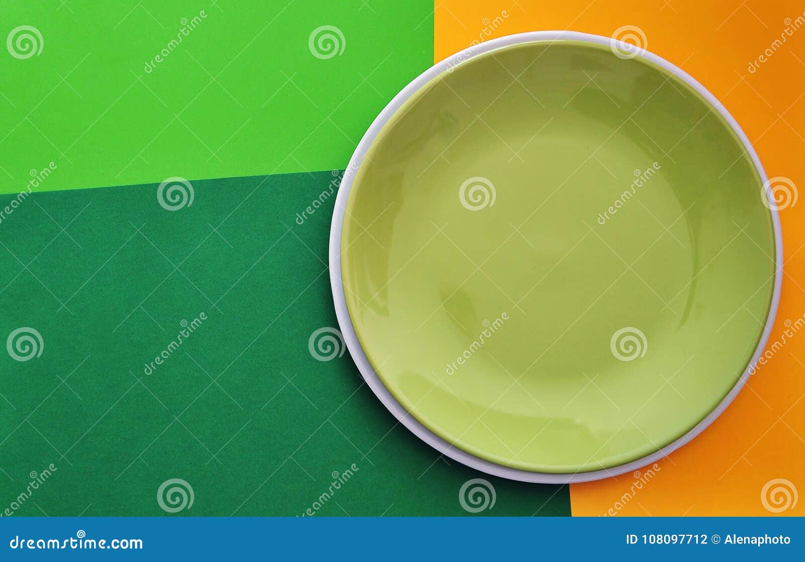 Empty Green Plate on Abstract Geometric Background Stock Photo - Image ...