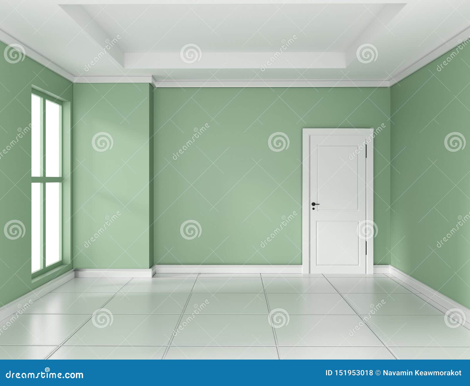 Empty Green Room Interior Design 3d Rendering Stock Illustration ...