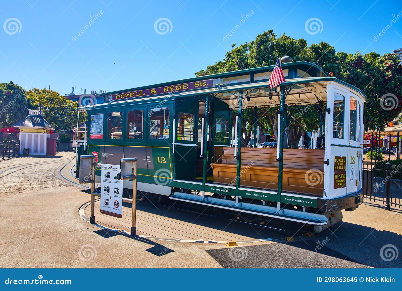 Empty, Green Tourist Streetcar Trolley Attraction at End of Path with ...