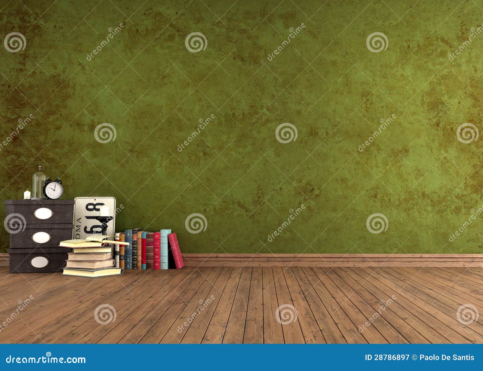 Empty Green vintage room stock illustration. Illustration of home ...