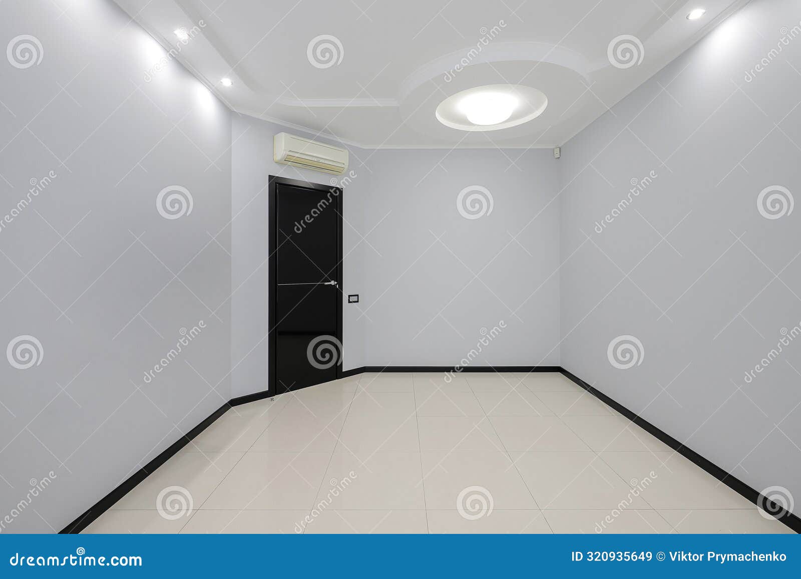 Empty Grey Room with Black Door in the Apartment Interior Stock Image ...
