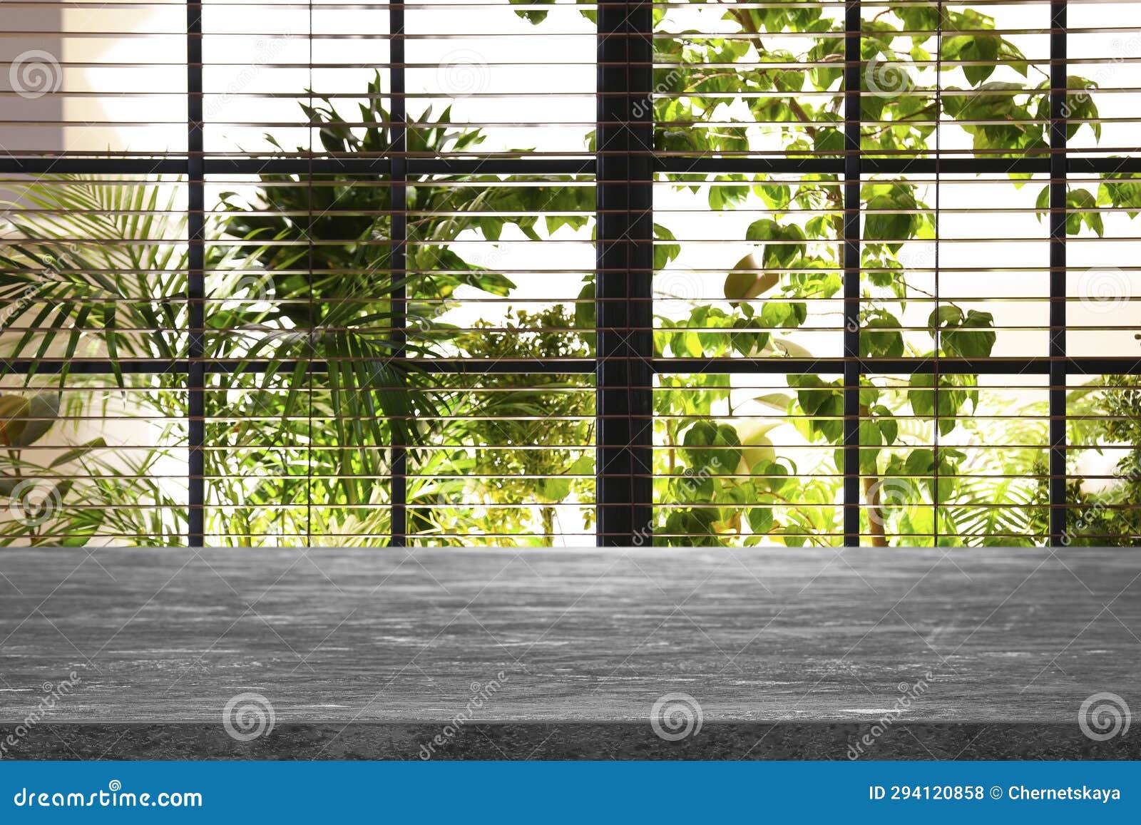 Empty Grey Table Against Window Indoors. Space for Design Stock Photo ...