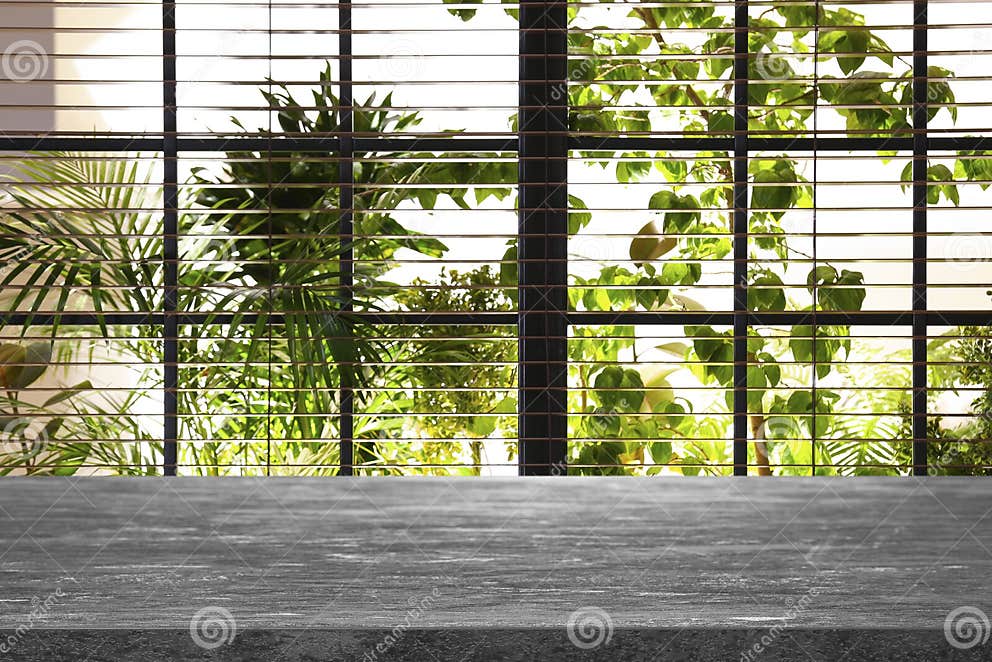 Empty Grey Table Against Window Indoors. Space for Design Stock Photo ...