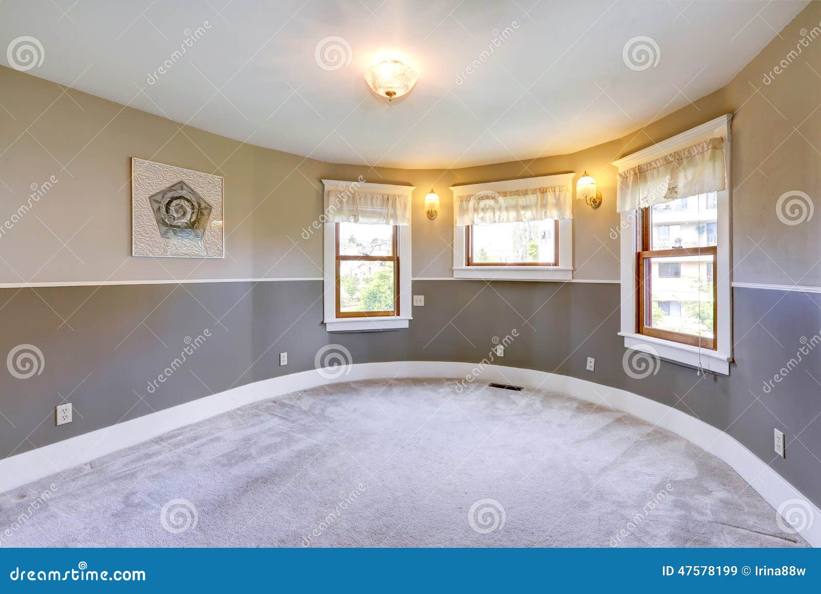 Empty Grey Tone Room with Round Wall Stock Image - Image of carpet ...