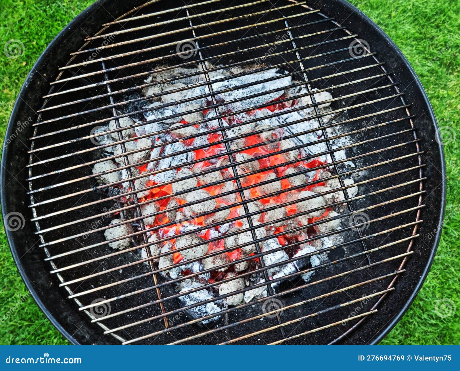 Empty Grill Grate Over Hot Pieces of Coals. Top View Stock Image ...
