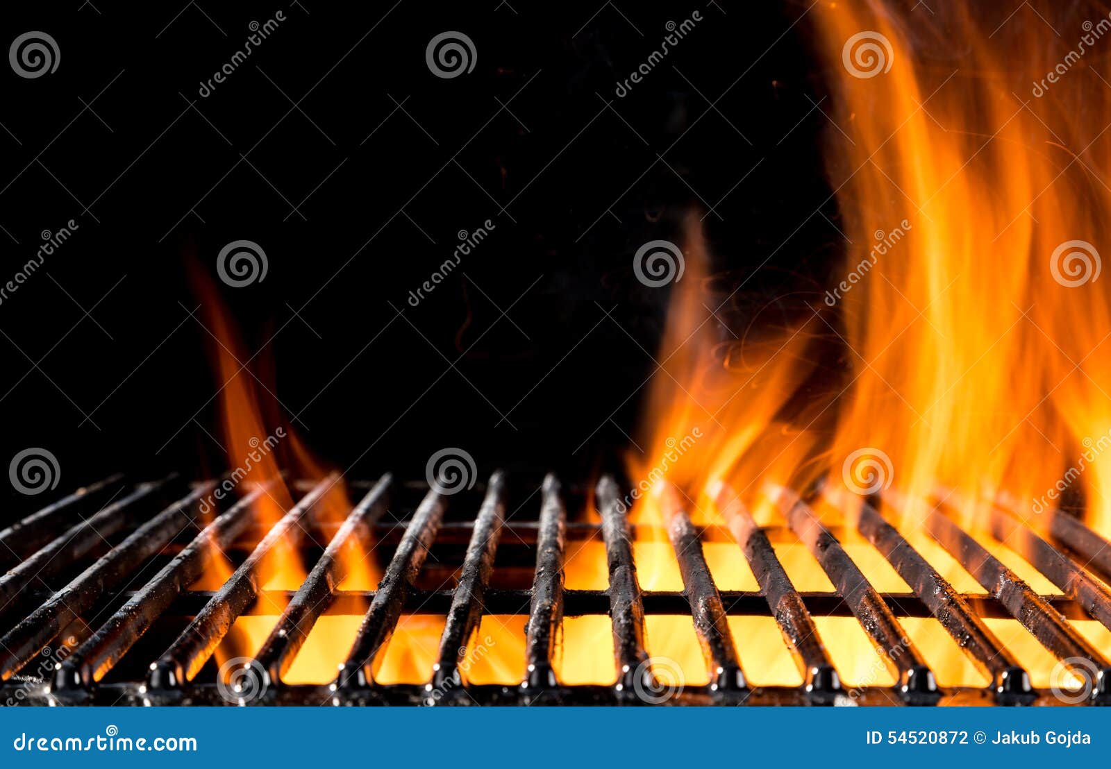 Empty Grill Grid with Fire Flames on Black Stock Photo - Image of grid ...