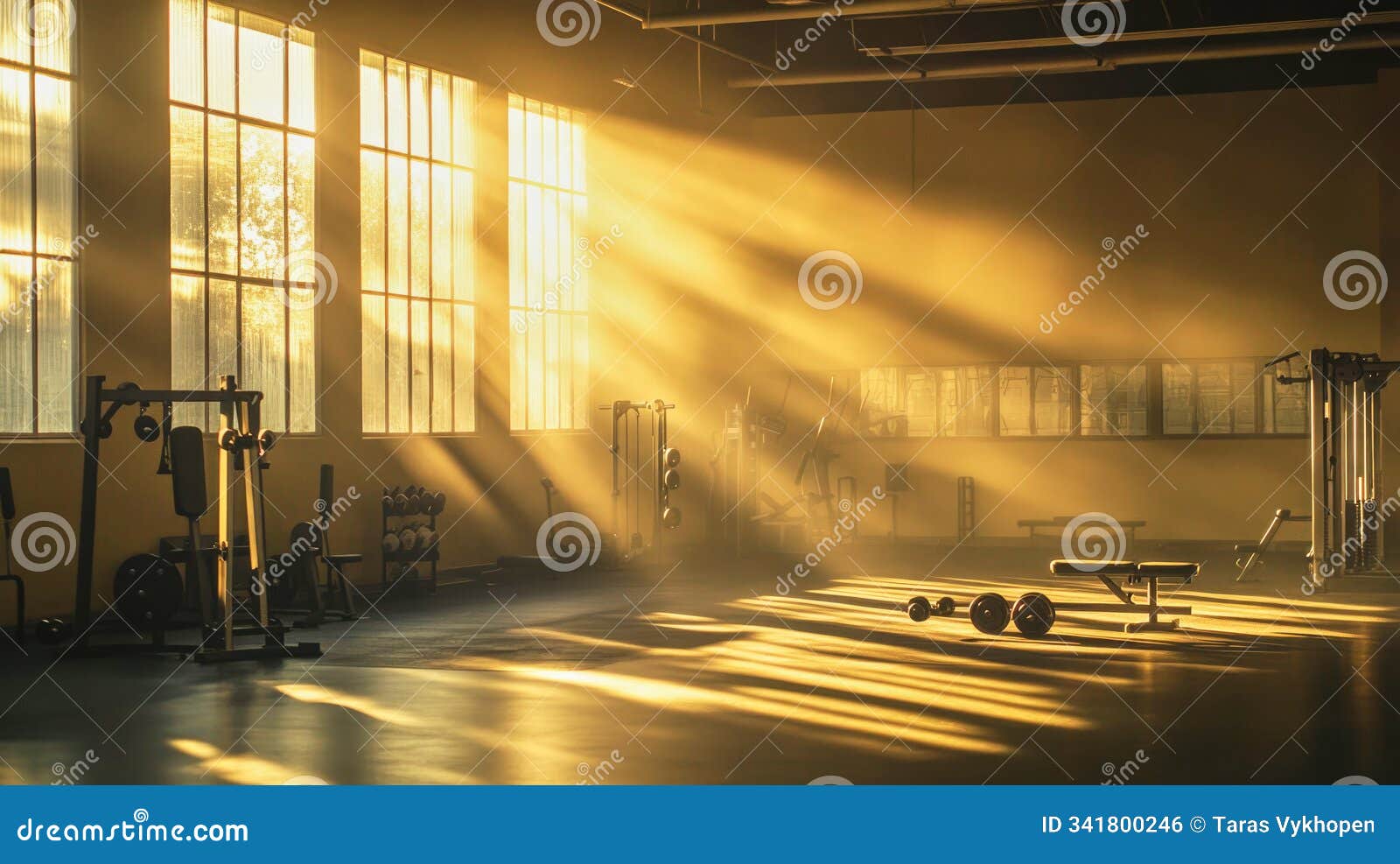 Empty Gym at Sunrise with Sunlight Streaming through Windows ...