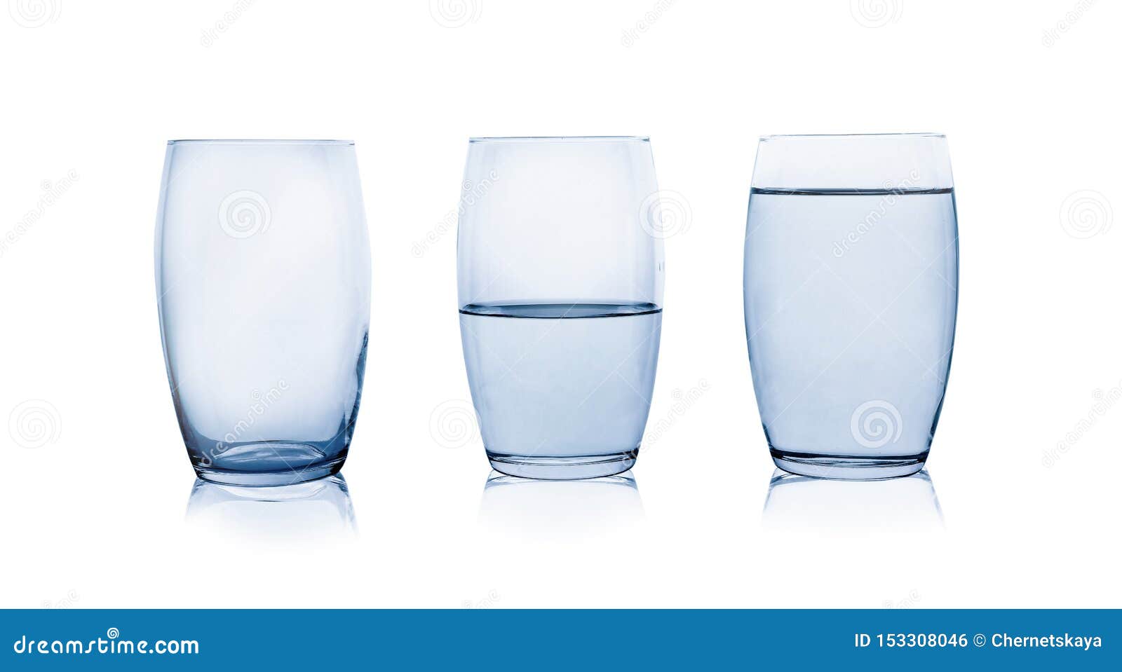 Empty, Half and Full Glasses of Water on White Stock Photo - Image of ...