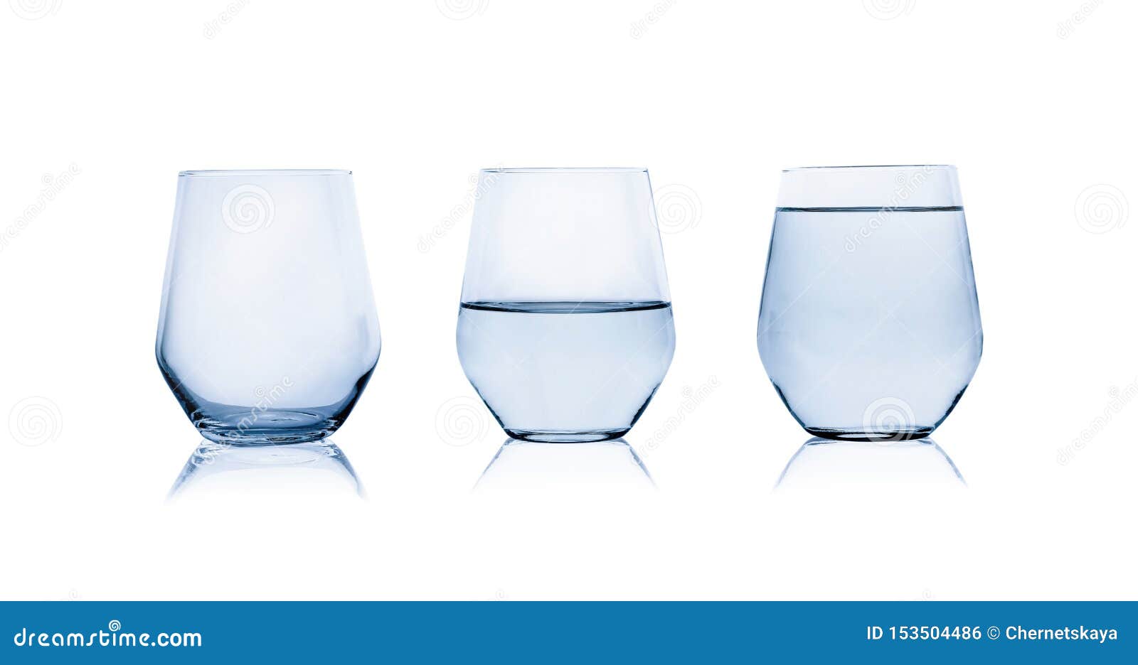 Empty, Half and Full Glasses of Water on White Stock Photo - Image of ...
