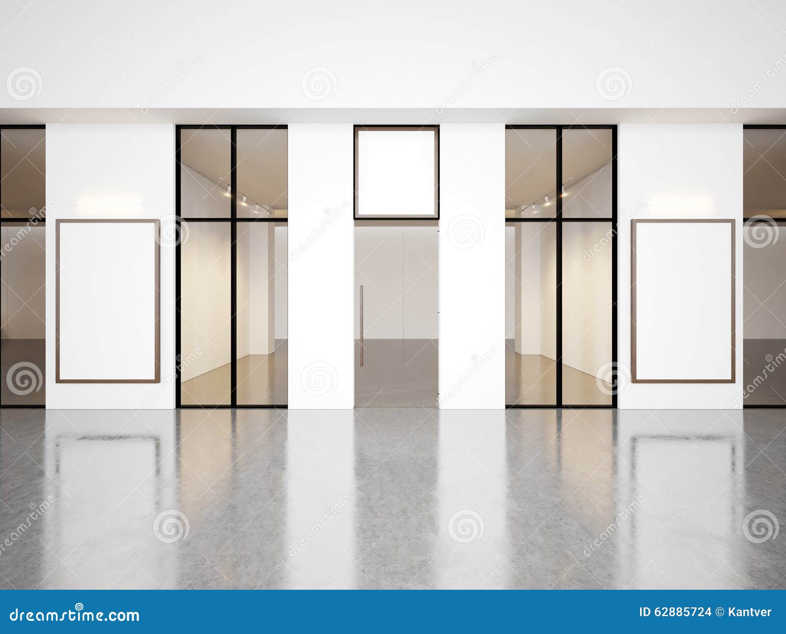 Empty Hall of Contemporary Gallery with Blank Stock Photo - Image of ...