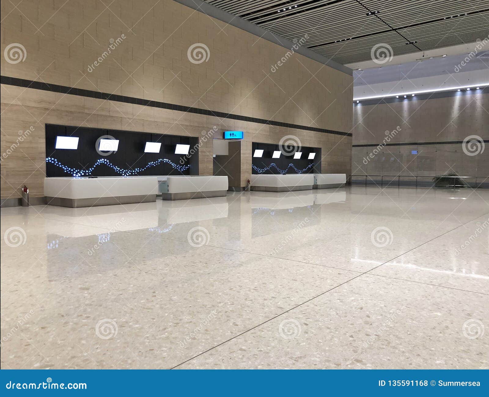 Empty Hall with Reception Counter Stock Photo - Image of front ...