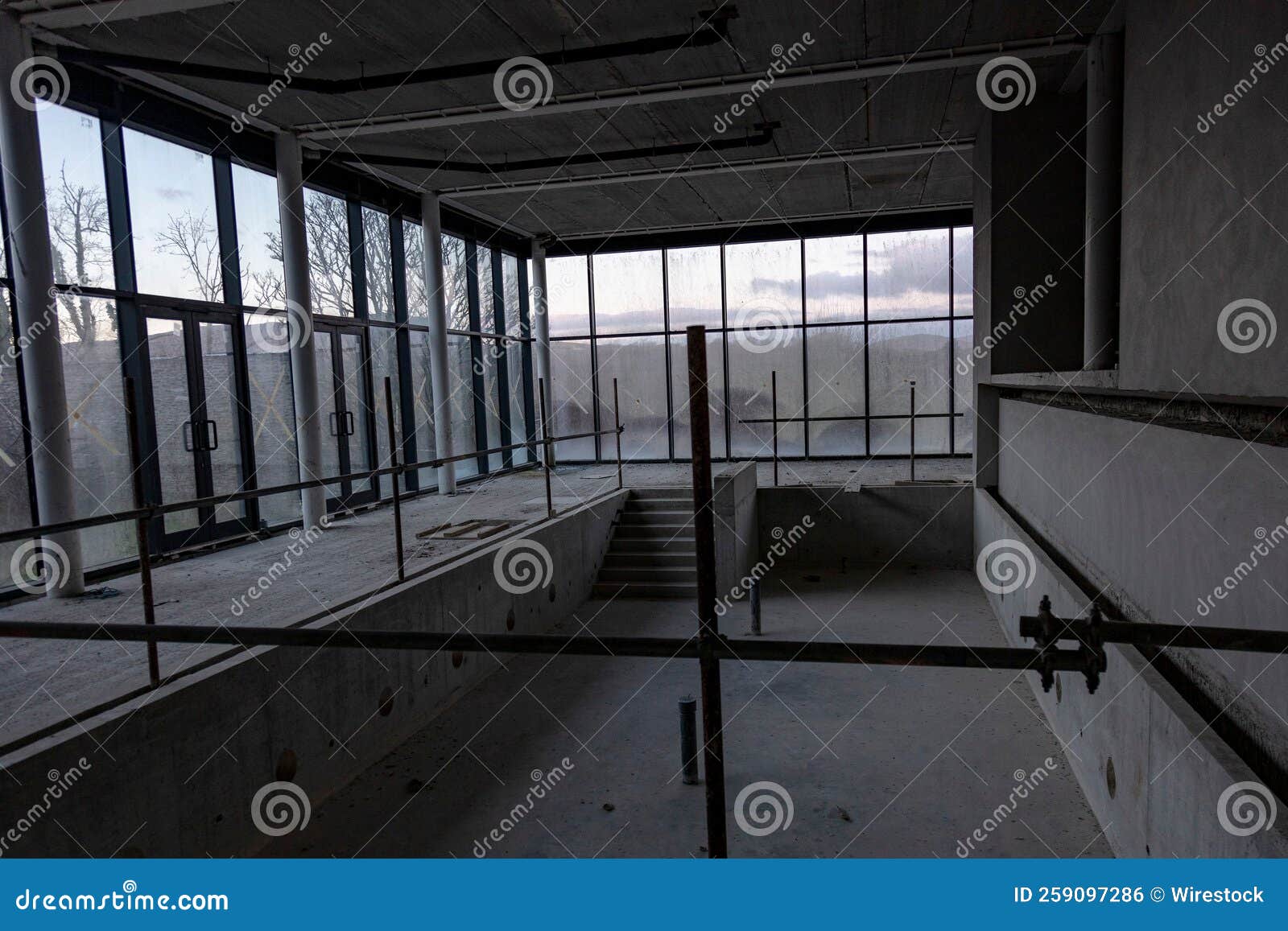 Empty Hall and Space for a Pool in a Building with Big Panoramic ...