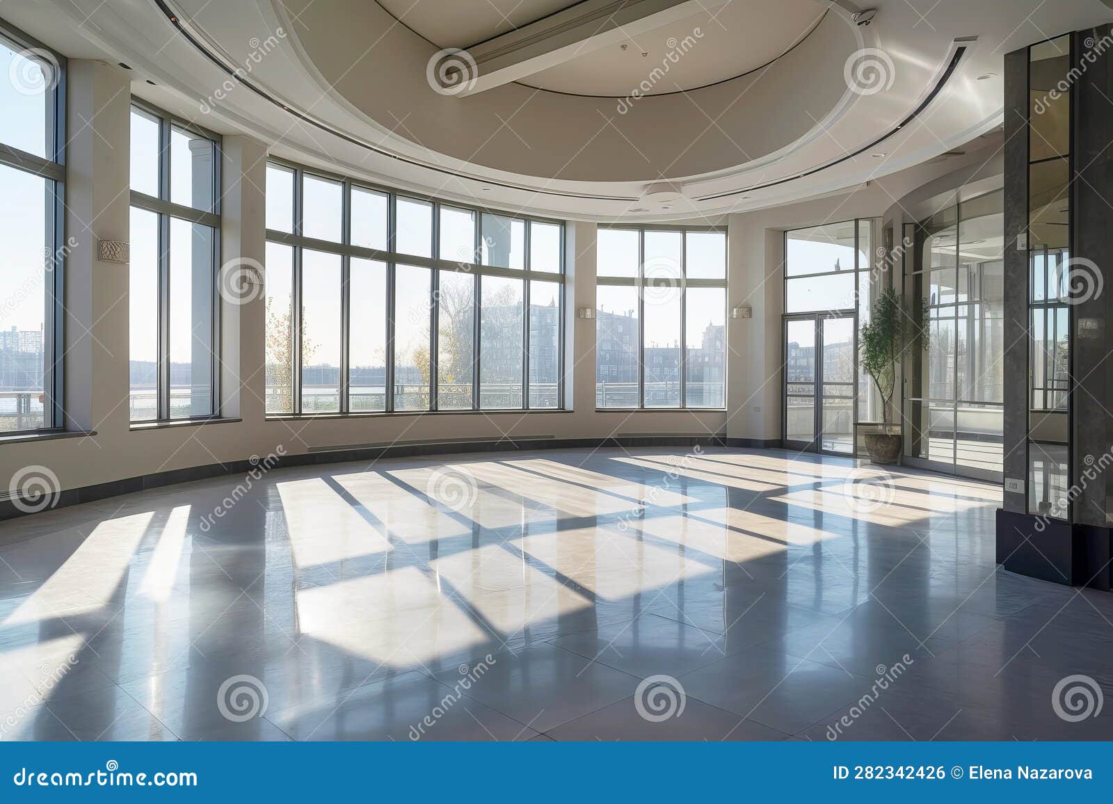 Empty Hall Vestibule Interior with Tall Panoramic Windows. Generative ...