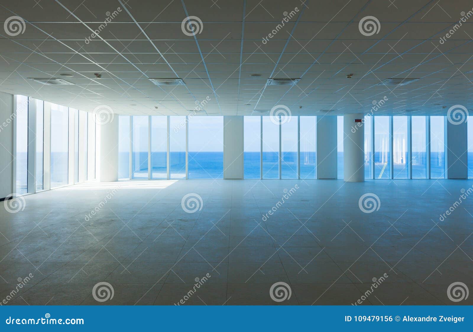 Empty Hall with Windows, Sea View Stock Photo - Image of modern ...