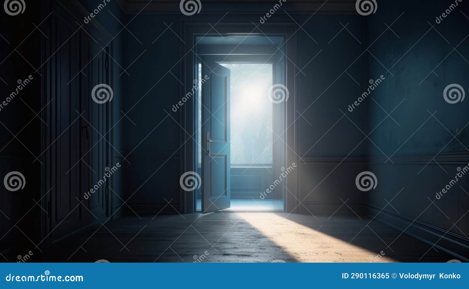 An Empty Hallway with a Bright Light Shining through the Door ...