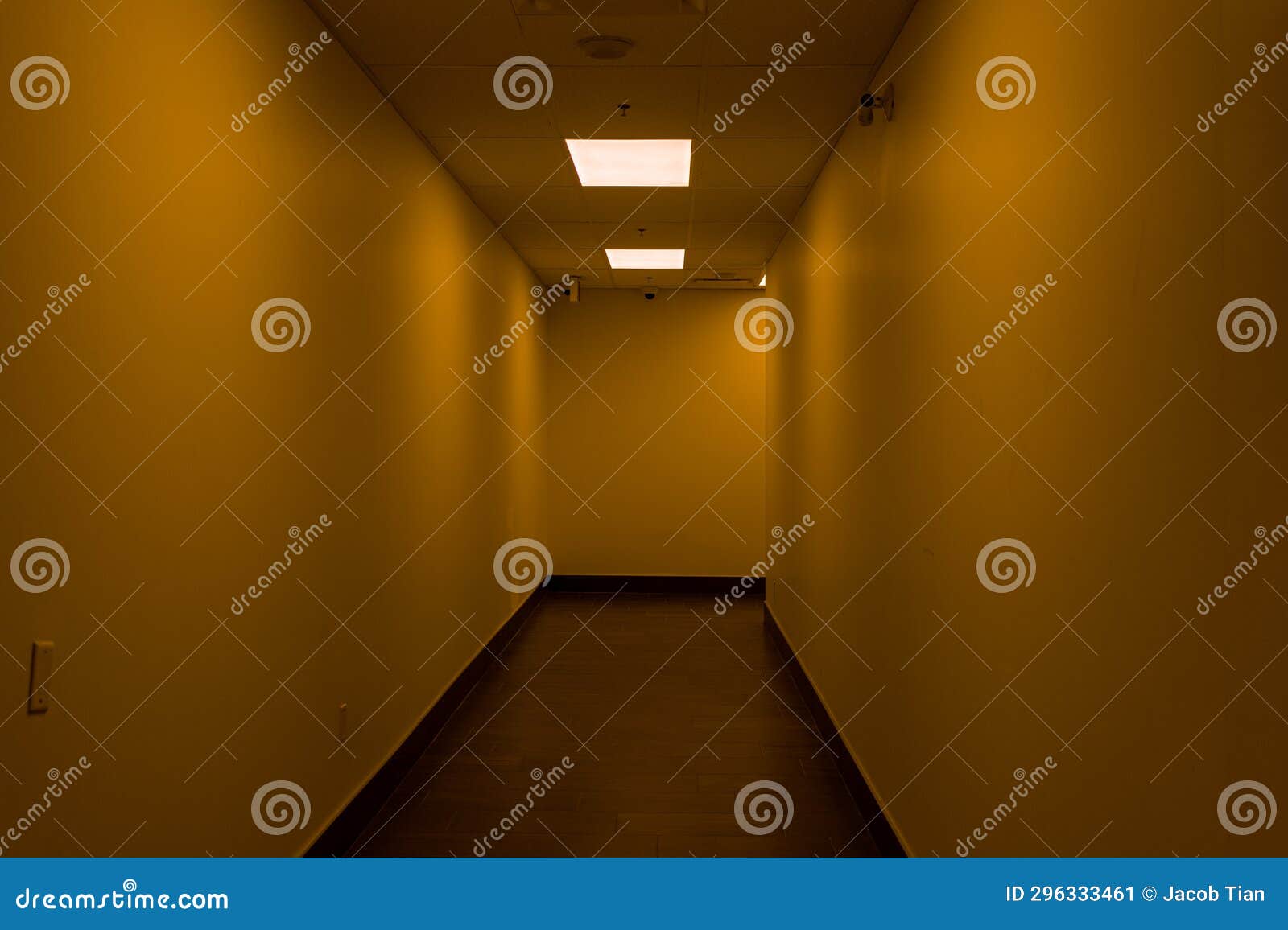 Empty Hallway - Dimly Lit - Orange Glow - Fluorescent Light Stock Image ...