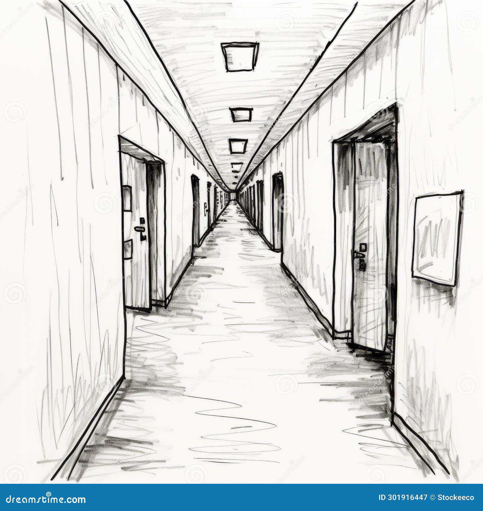 Hospital Corridor Illustration with Ink Wash Style and Playful ...