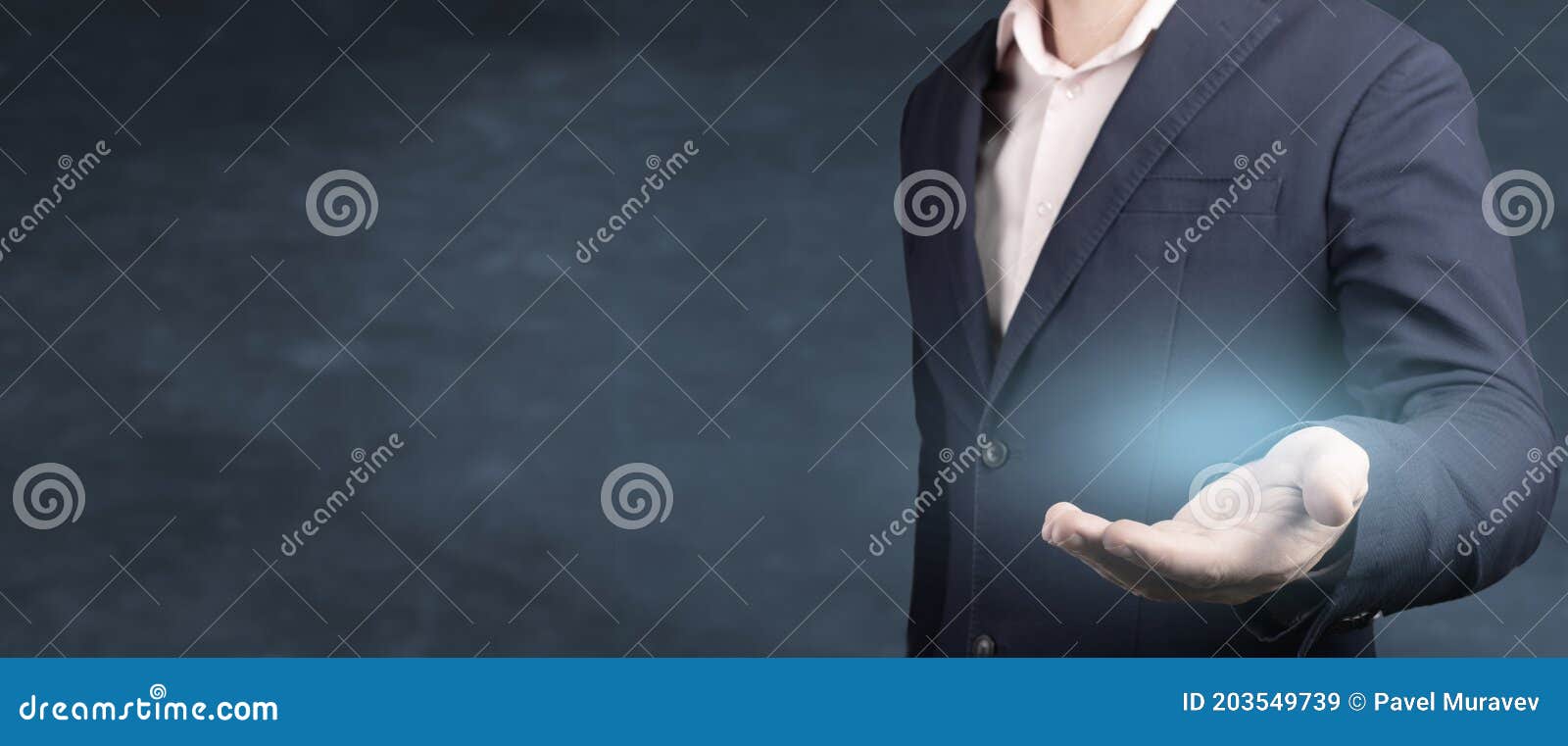 Empty Hand. Businessman with Empty Hand Open. Effect of Blue Light in ...