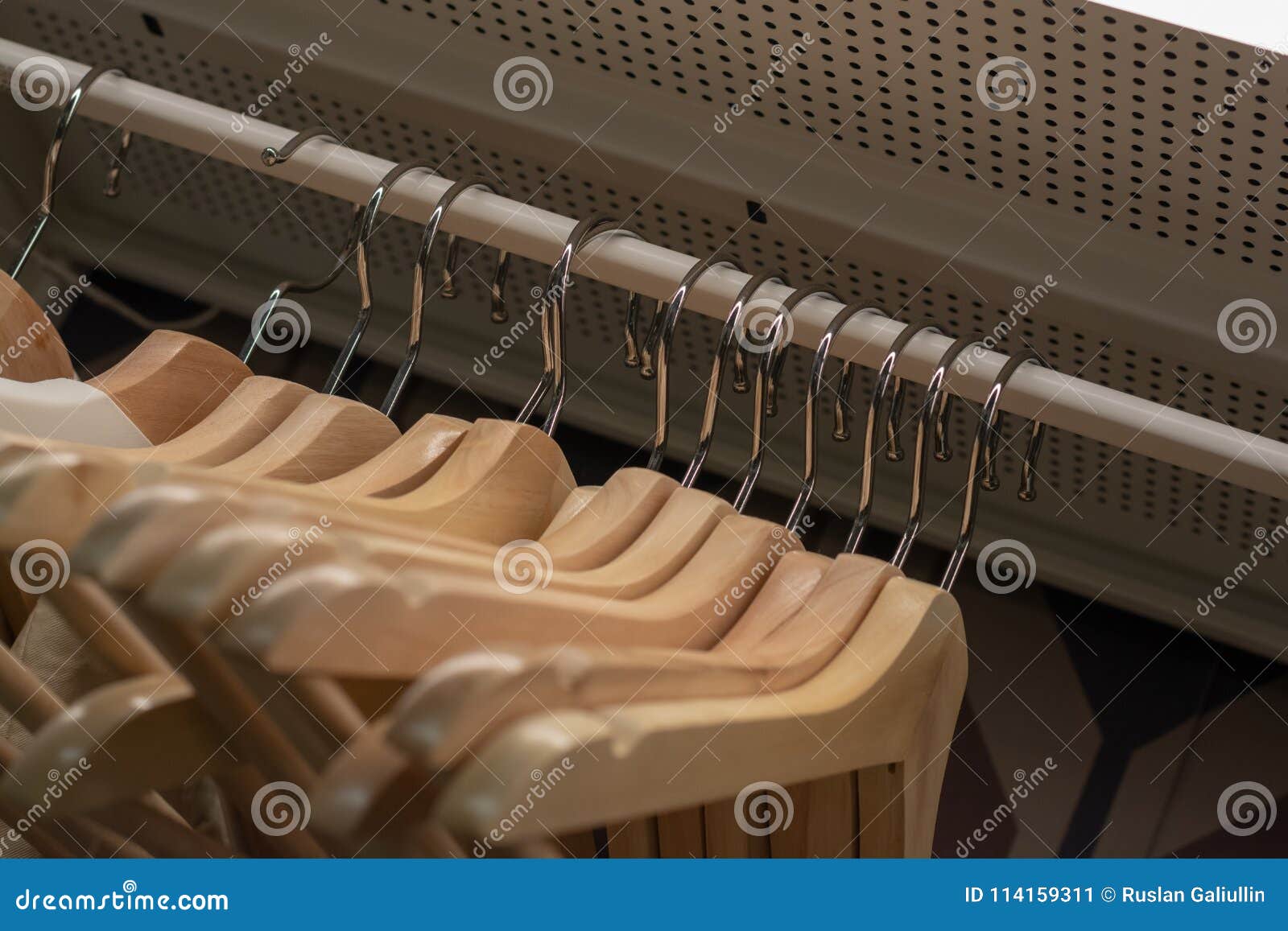 Empty Hangers on Racks in Mass Market. Concept Sales Stock Image ...