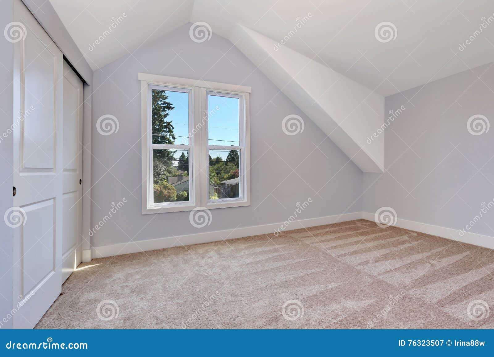 Empty High Vaulted Ceiling Room with Carpet Floor. Stock Image - Image ...