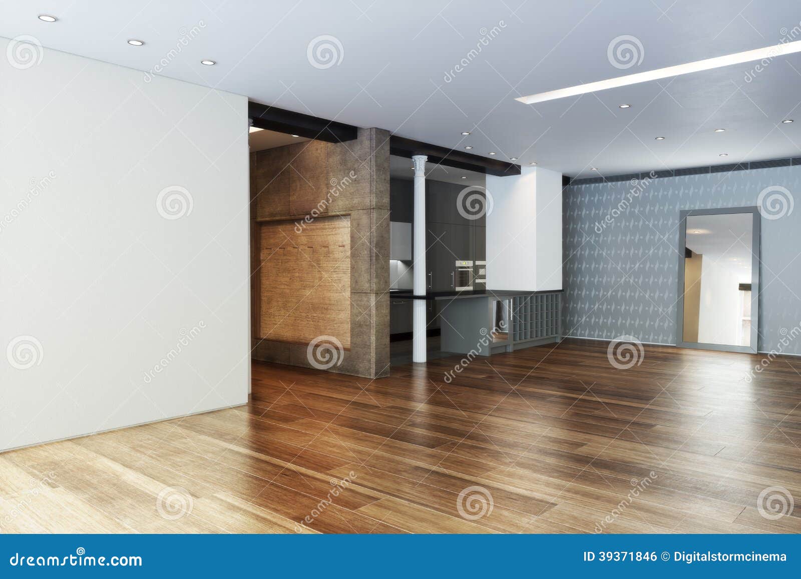 Empty Highrise Apartment with Column Accent Interior Stock Illustration ...