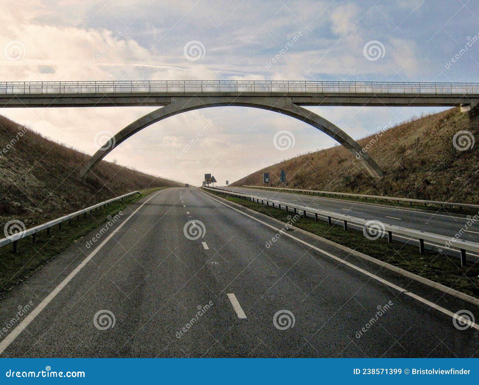 An Empty Highway Approaching a Bridge in the UK Stock Image - Image of ...