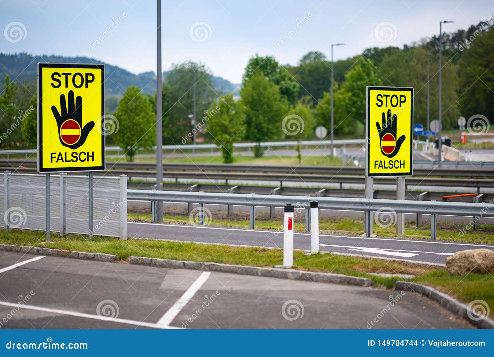 Empty Highway in the Austrian Countryside with the STOP/ FALSCH Stop ...