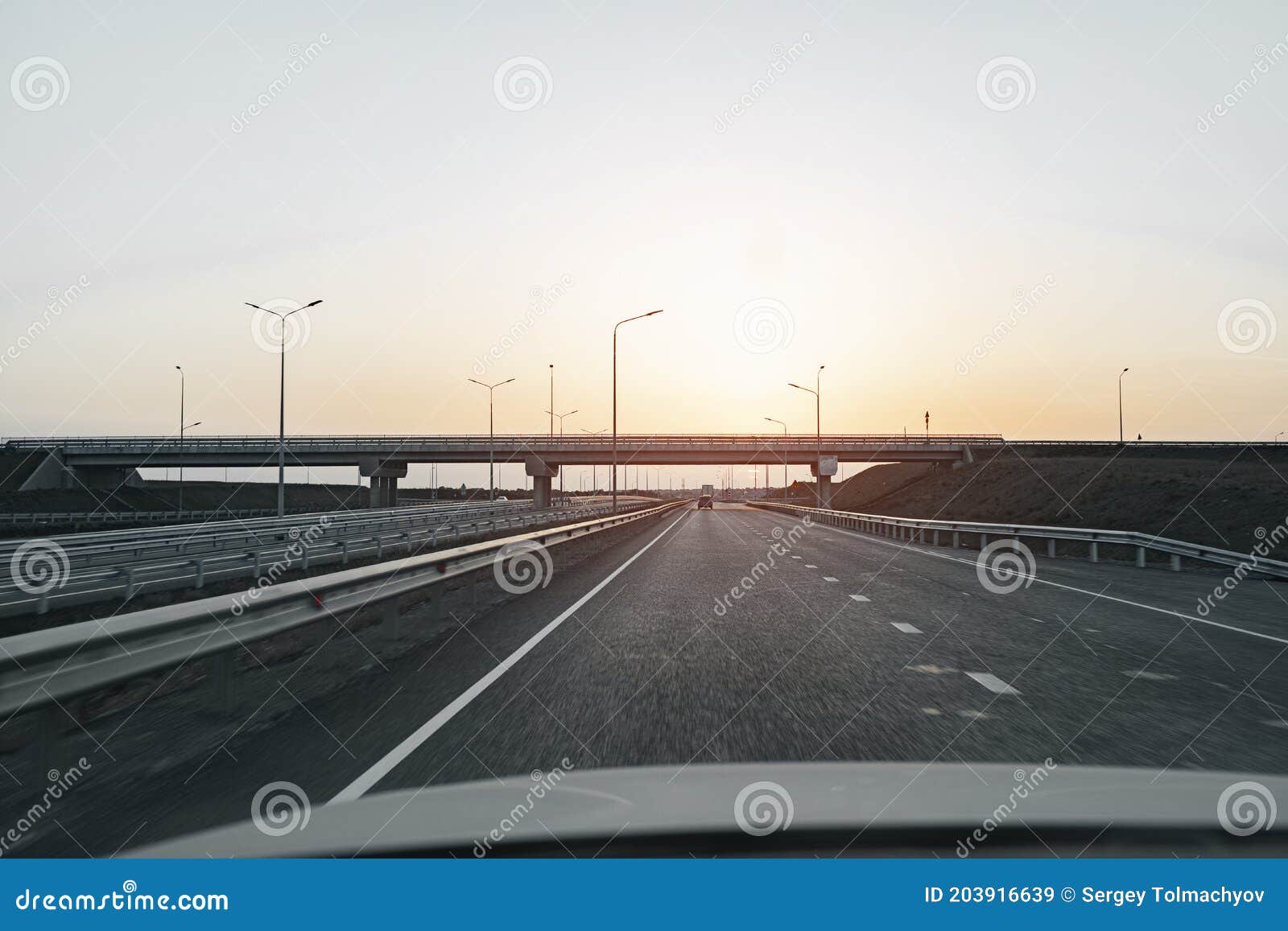 Empty Highway at Dawn, View from Driver`s Perspective Stock Image ...