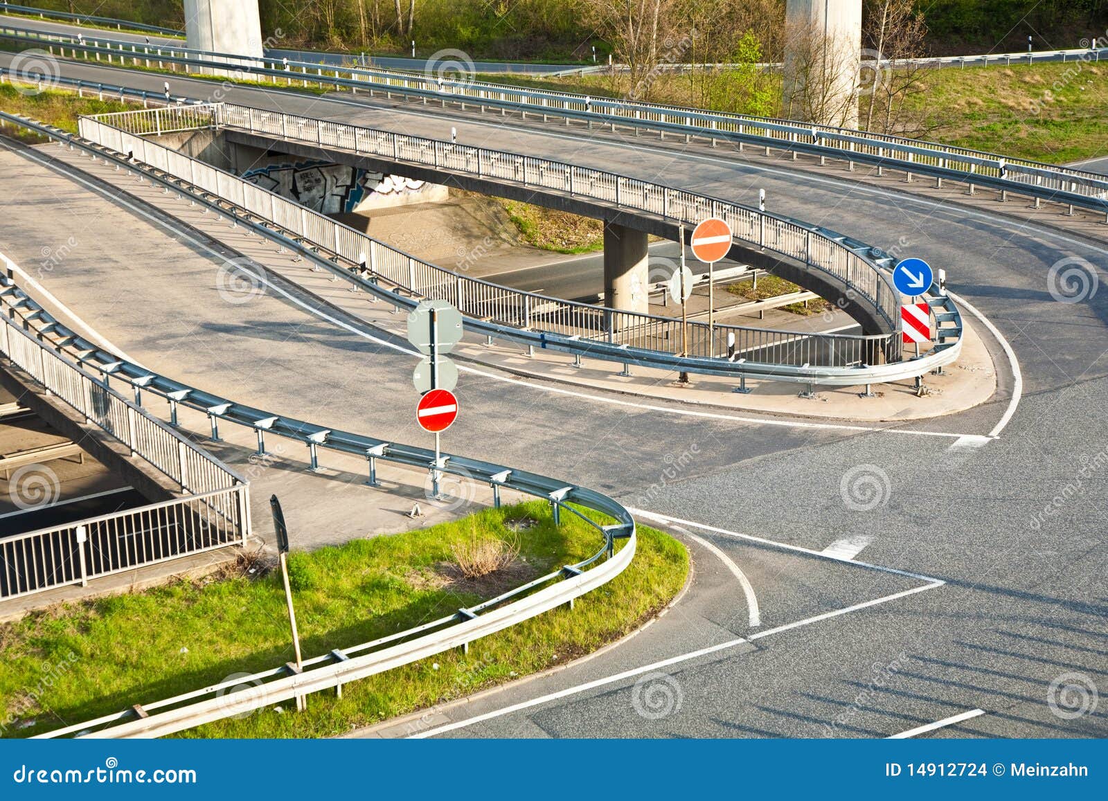 Empty Highway with Traffic Signs in Morning Light Stock Photo - Image ...