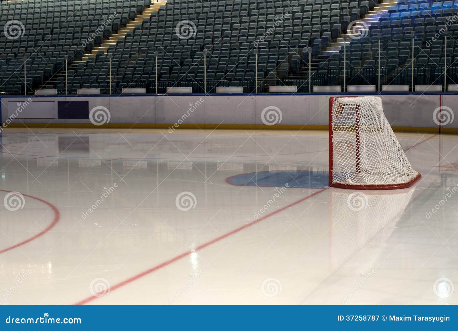 Empty Hockey Goal on Ice Rink. Side View Stock Image - Image of winter ...