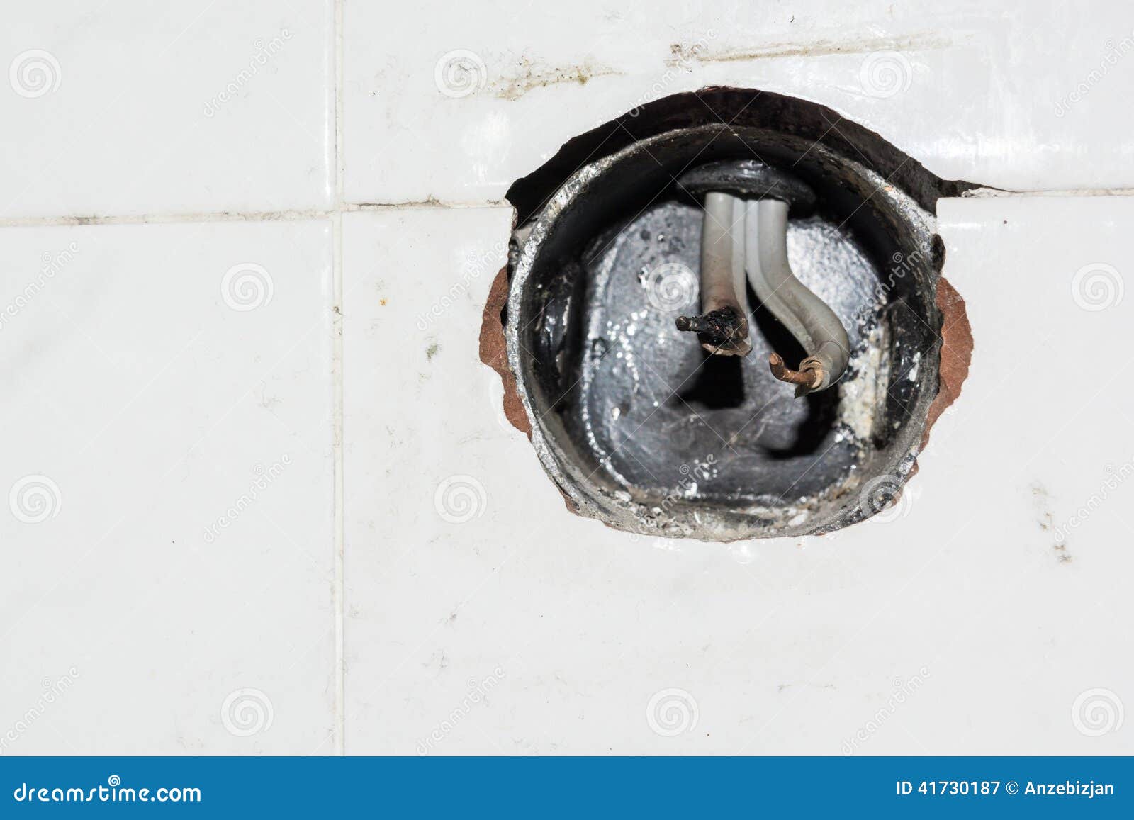 Empty Hole for Electric Socket with Damaged Wires Stock Image - Image ...