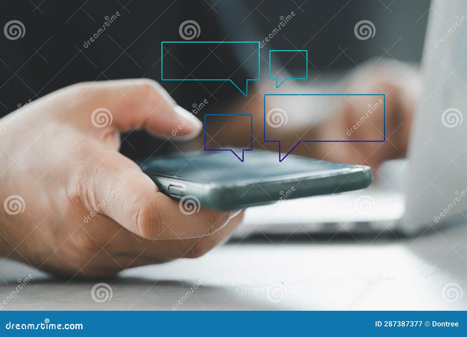 Empty Hologram Speech Bubbles or Text Messages Pop Up from the Cell ...