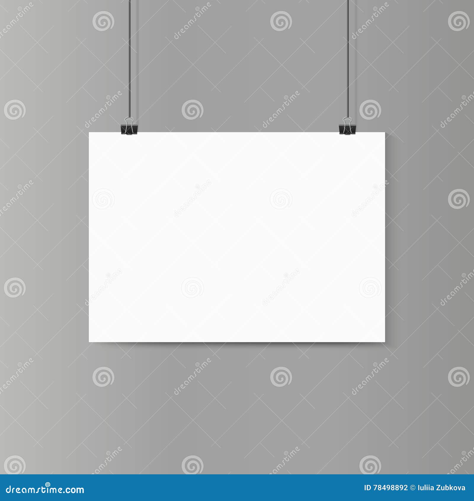 Empty Horizontal White Paper Poster Mockup on Grey Wall with Pap Stock ...