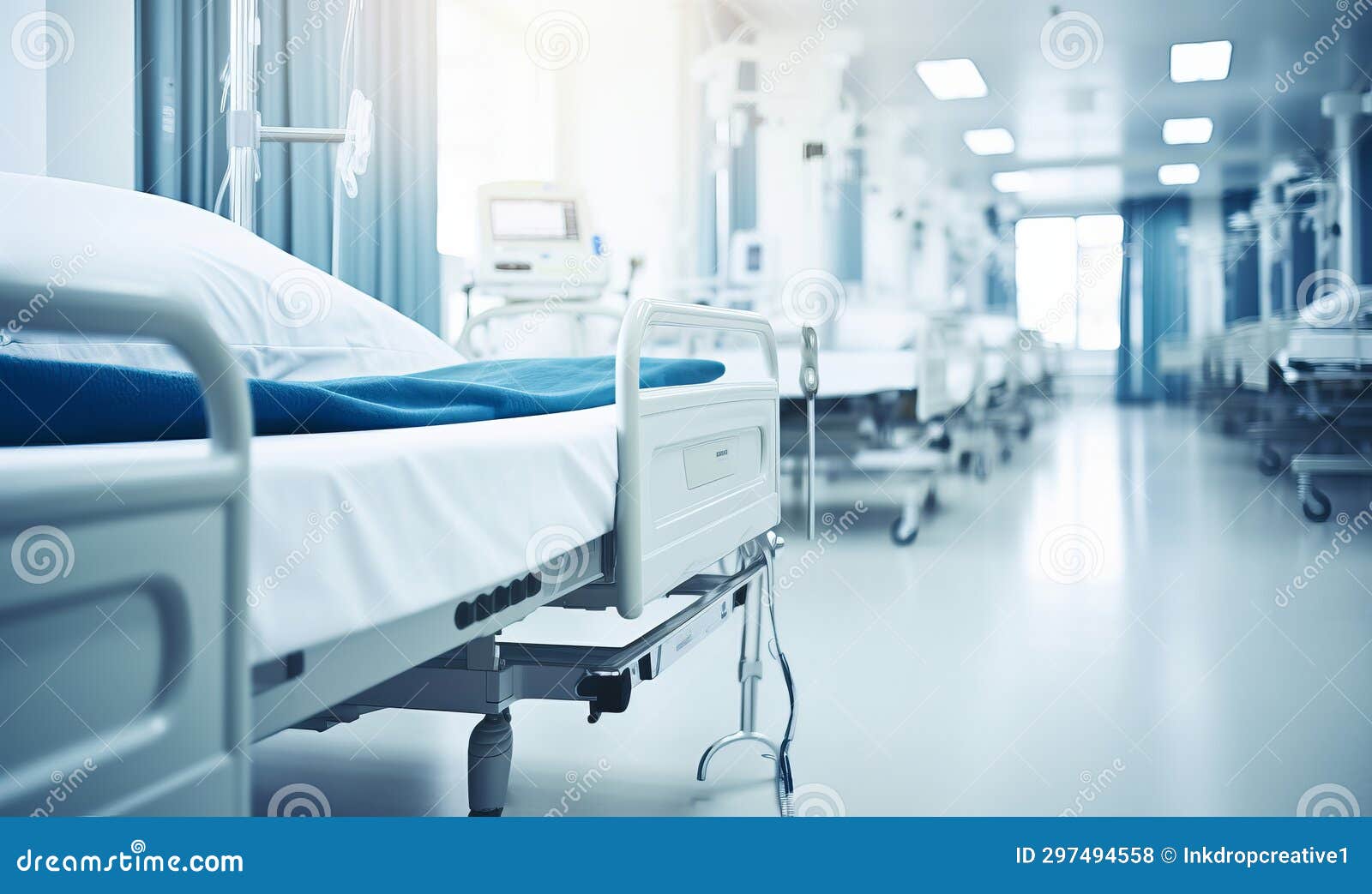 An Empty Hospital Bed in the Corridor of a Modern Hospital Stock Photo ...