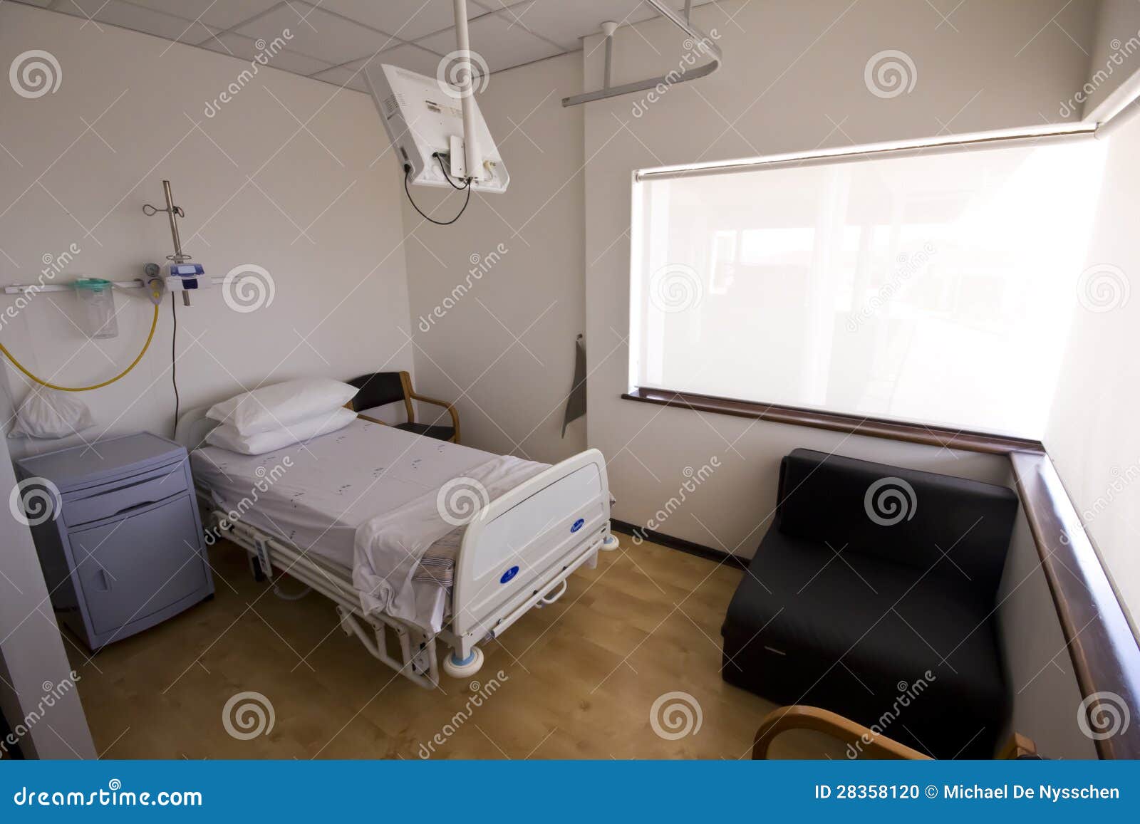 Empty Hospital Bed in Room with Couch Stock Photo - Image of equipment ...