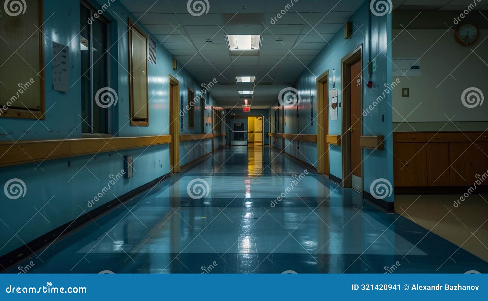 Empty hospital corridor stock illustration. Illustration of electricity ...