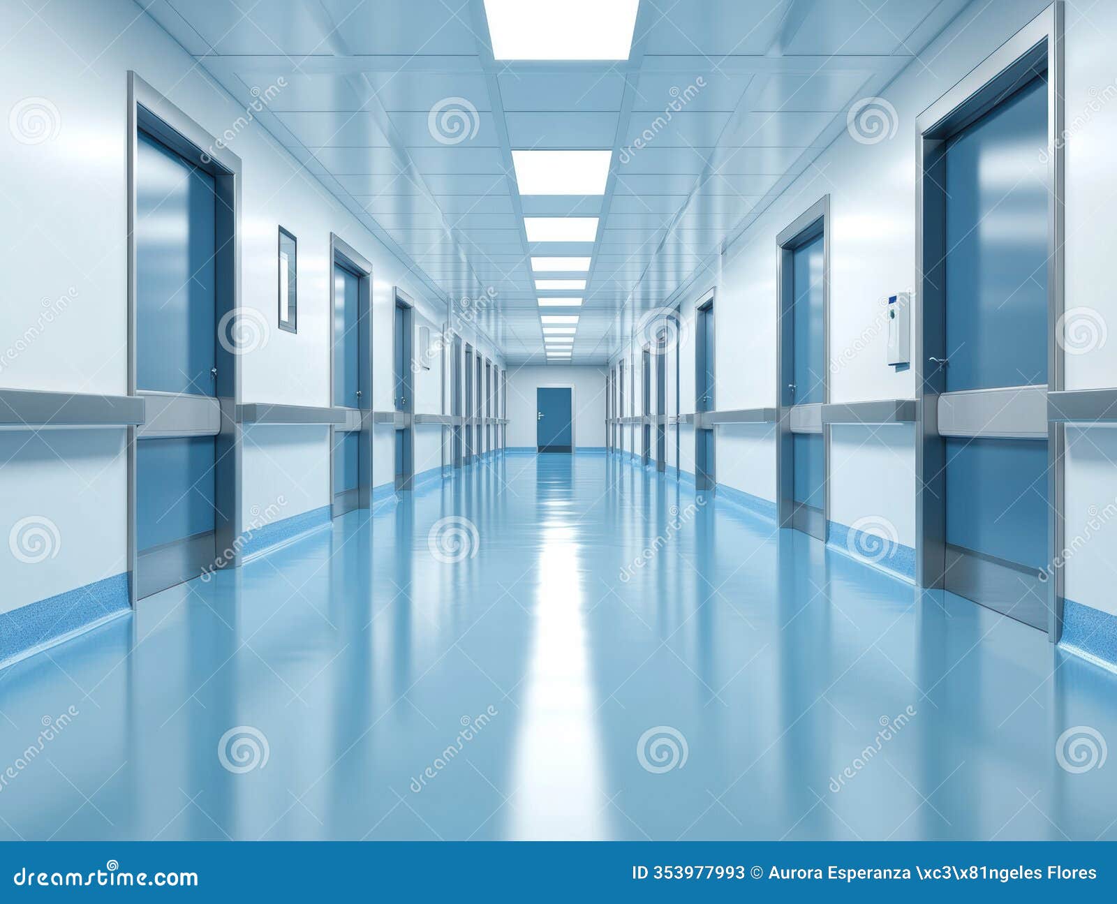 Empty Hospital Hall Background. AI Generated. Blue Lights Stock Image ...