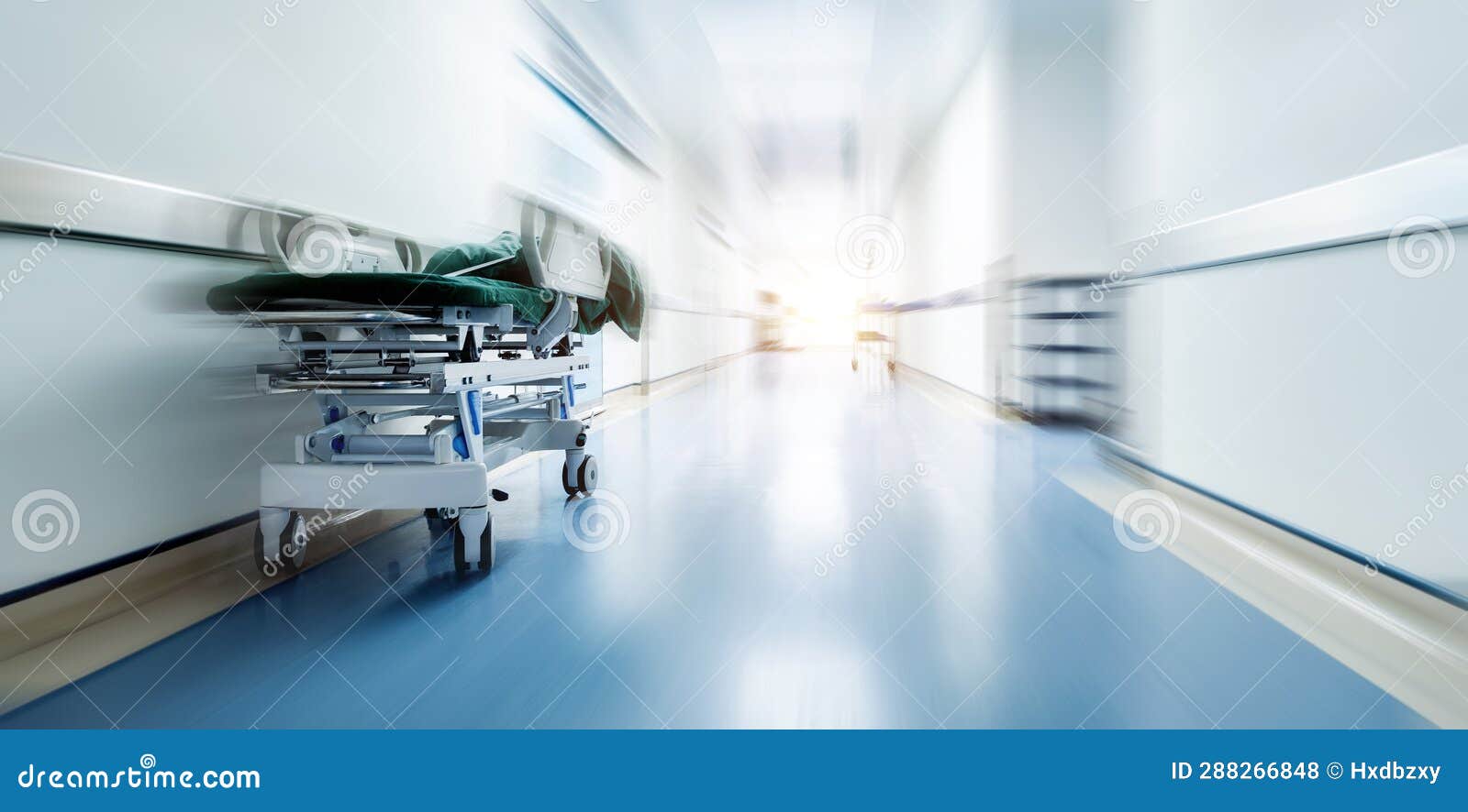 Empty Hospital Hallway with Bed Stock Photo - Image of background ...