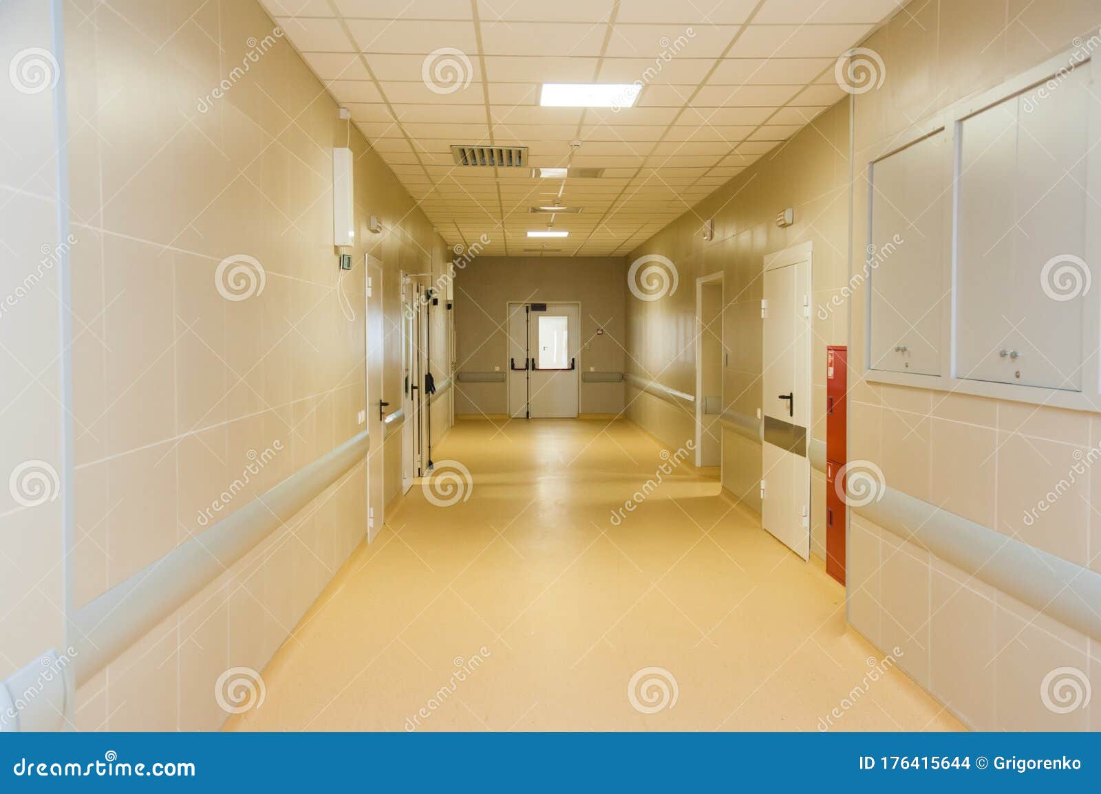 Empty hospital hallway stock photo. Image of door, perspective - 176415644