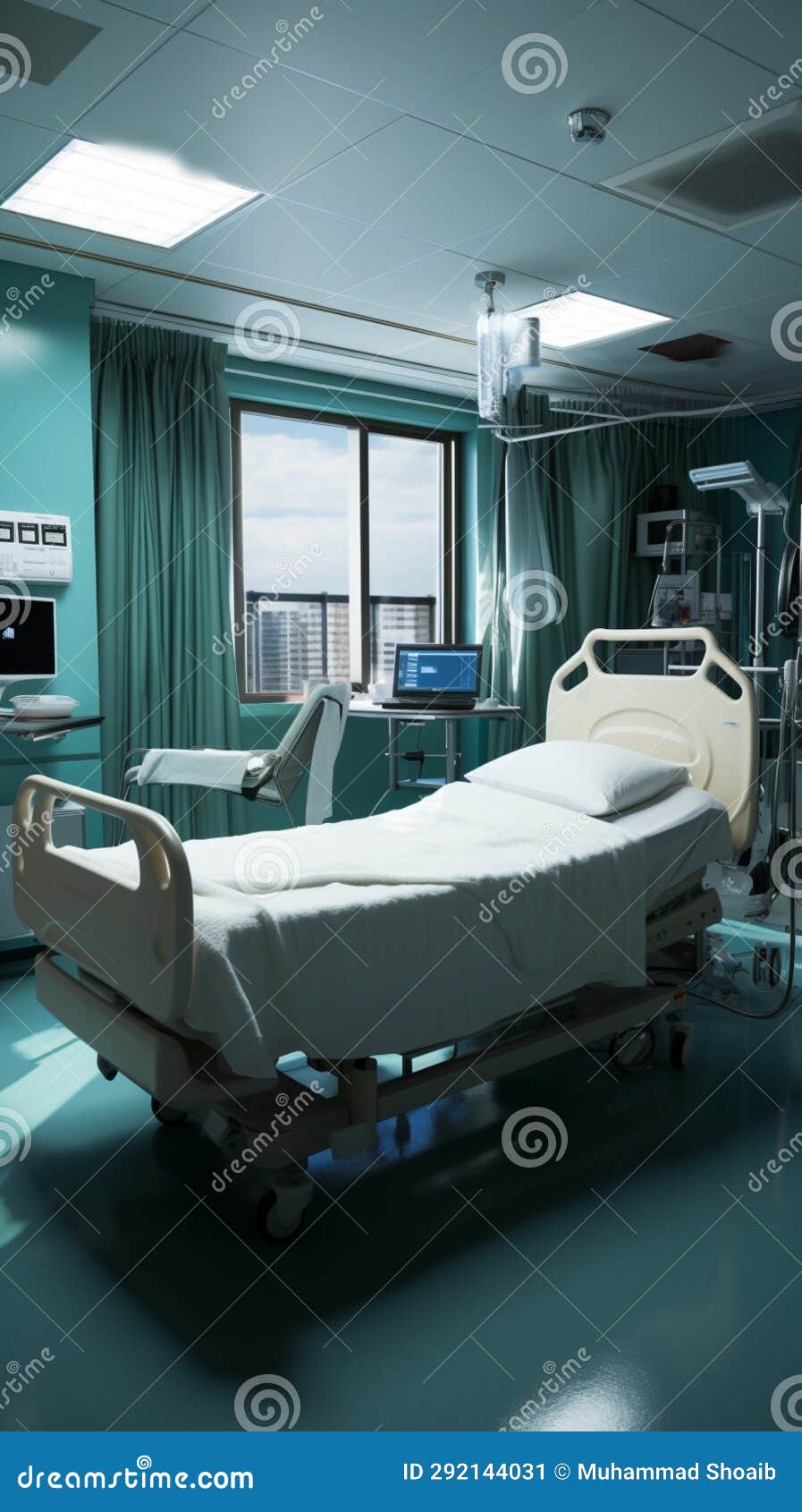 Empty Hospital Room Features Sole Bed, Devoid Of Occupants Or Activity ...