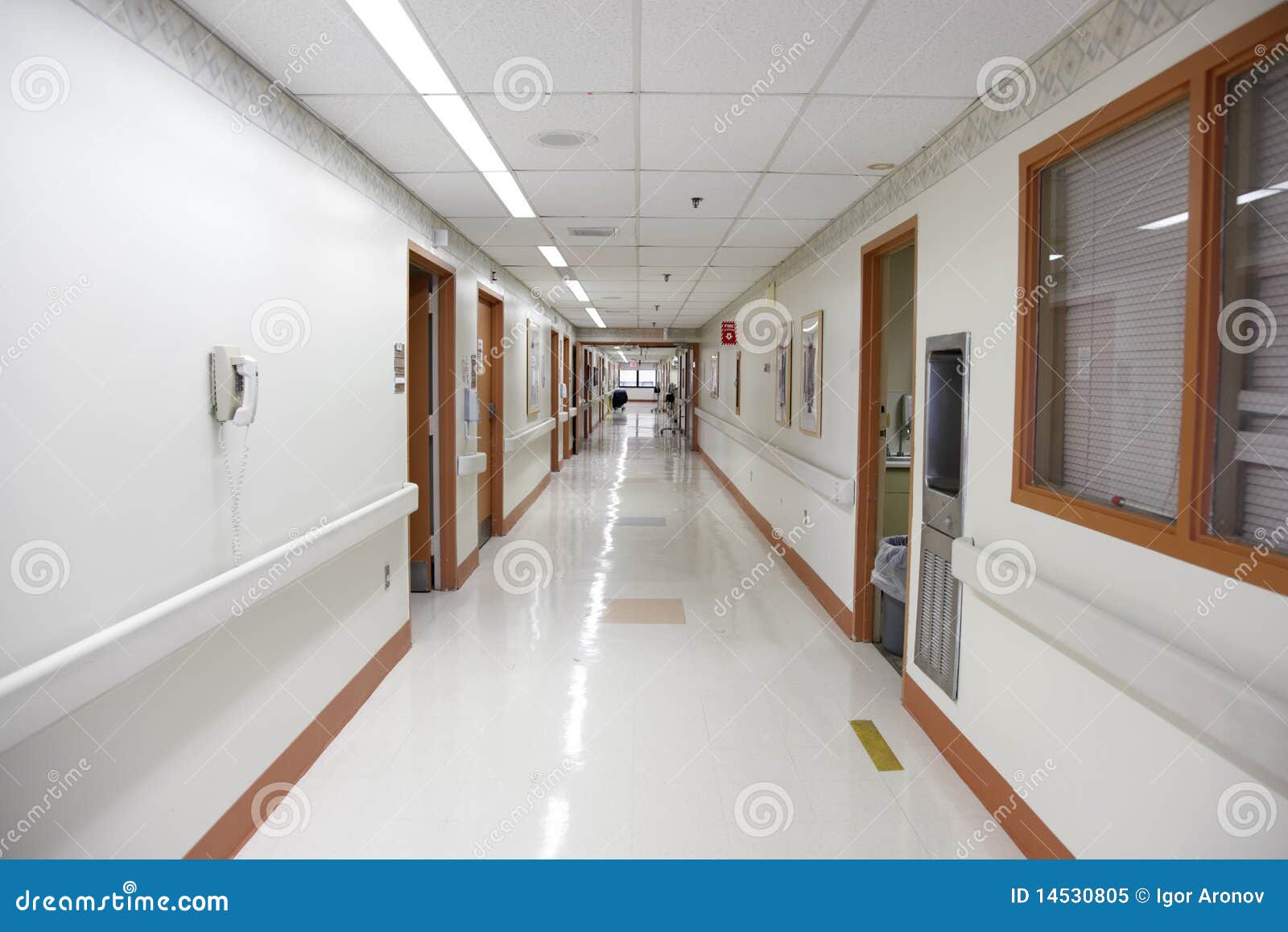 Empty hospital walkway stock image. Image of telephone - 14530805