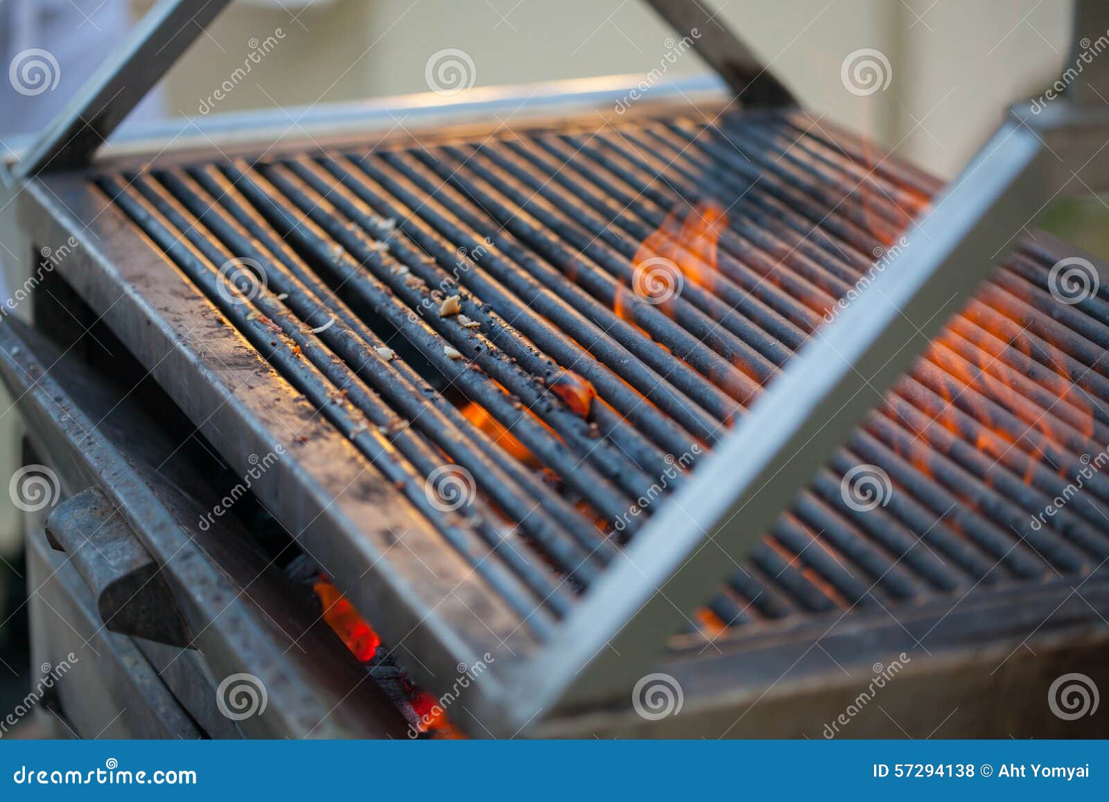 Empty Hot Barbecue Cast Iron Grill Stock Photo - Image of flaming ...