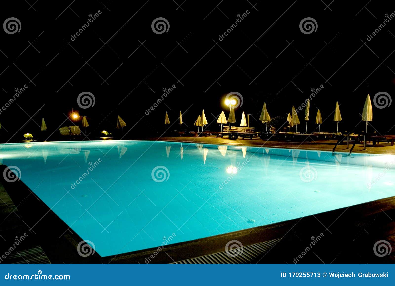 Empty hotel pool at night stock image. Image of empty - 179255713